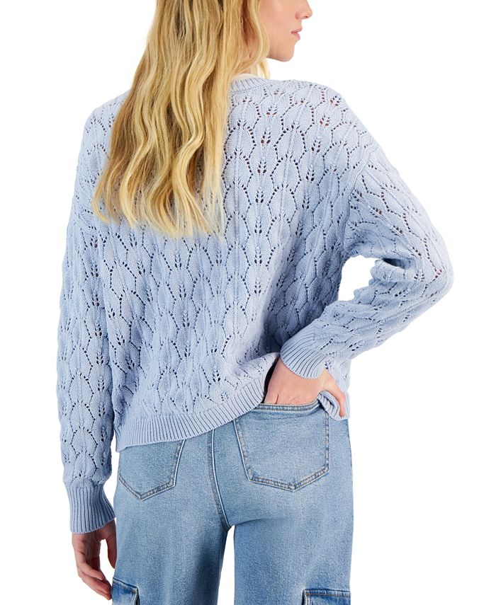 Hooked Up by IOT Juniors' Long-Sleeve Pointelle Sweater - Macy's