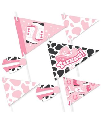 Rodeo Cowgirl - Triangle Pink Western Pennant Flag Centerpieces - Set ...