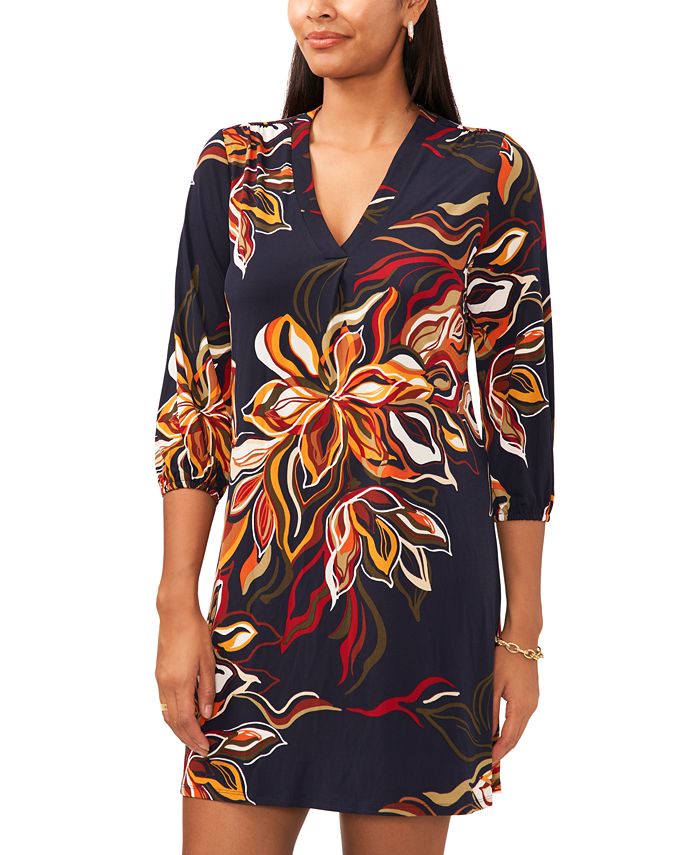 MSK Women's Floral-Print 3/4-Sleeve Shift Dress - Macy's
