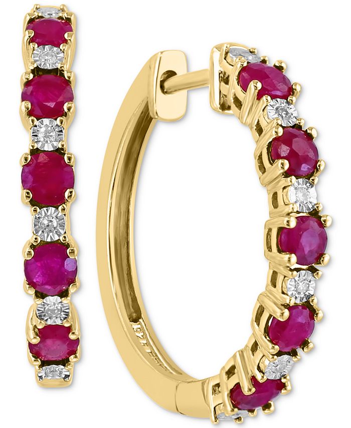 EFFY Collection EFFY® Ruby (3/4 ct. t.w.) & Diamond Accent Small Huggie ...
