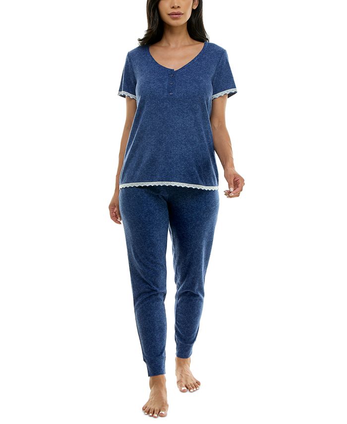 Roudelain Women's 2-Pc. Waffle-Knit Henley Jogger Pajamas Set - Macy's