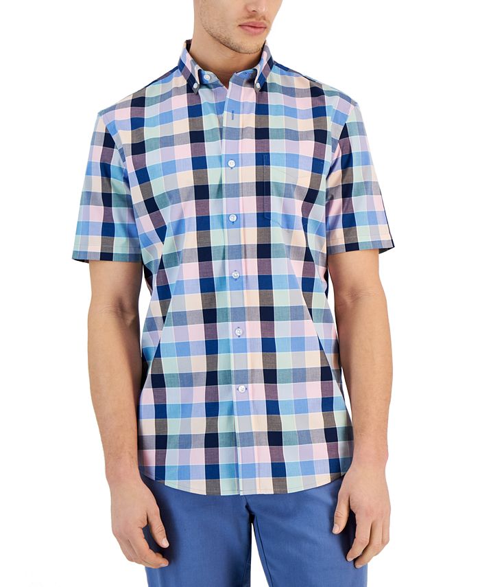 Club Room Men's Iman Plaid Poplin Short Sleeve Button-Down Shirt ...
