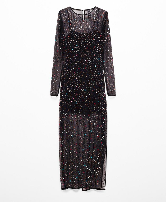 MANGO Women's Rhinestones Detail Semi-Transparent Dress - Macy's