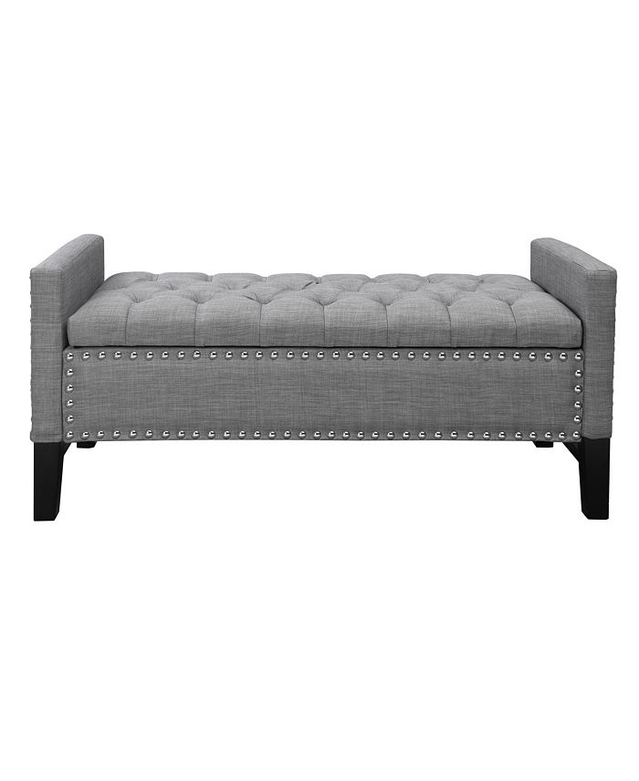 Inspired Home Emmaline Linen Button Tufted Silver Nailhead Trim Storage