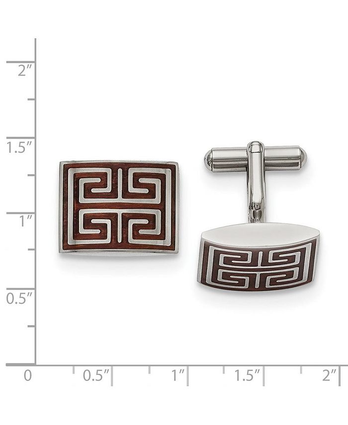 Chisel Stainless Steel Polished Koa Wood Inlay Rectangle Cufflinks - Macy's