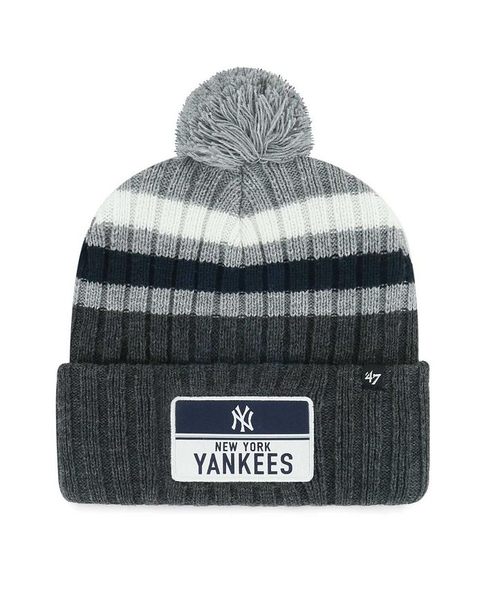 '47 Brand Men's Gray New York Yankees Stack Cuffed Knit Hat with Pom ...