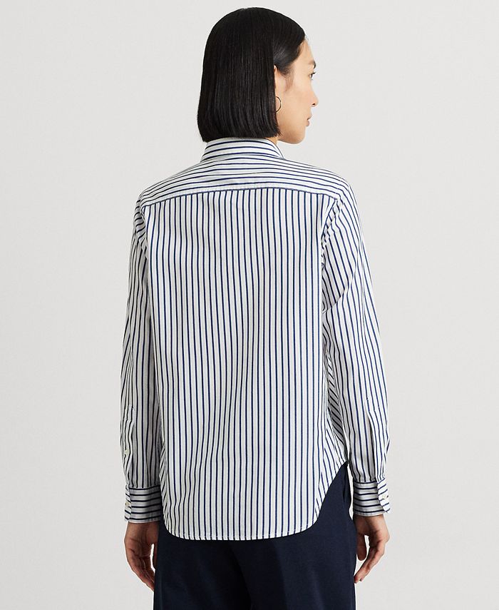 Lauren Ralph Lauren Petite Striped Roll-Tab Shirt - Macy's