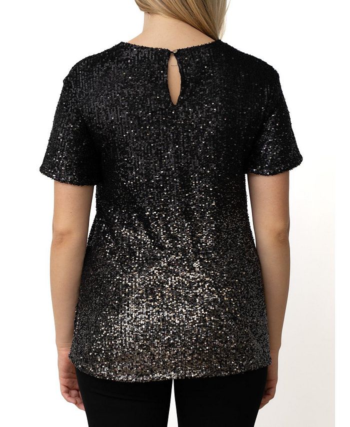 Cable & Gauge Women's Crew Neck Ombre Sequin T-Shirt - Macy's