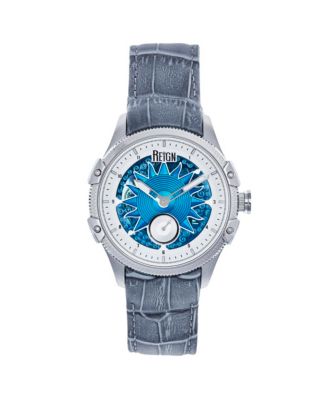 Reign Men Solstice Automatic Semi-Skeleton Leather Strap Watch - Gray ...