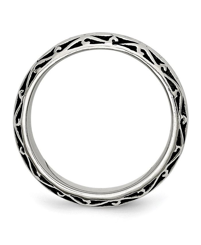 Chisel Stainless Steel Antiqued Polished Swirl Design 7mm Band Ring ...