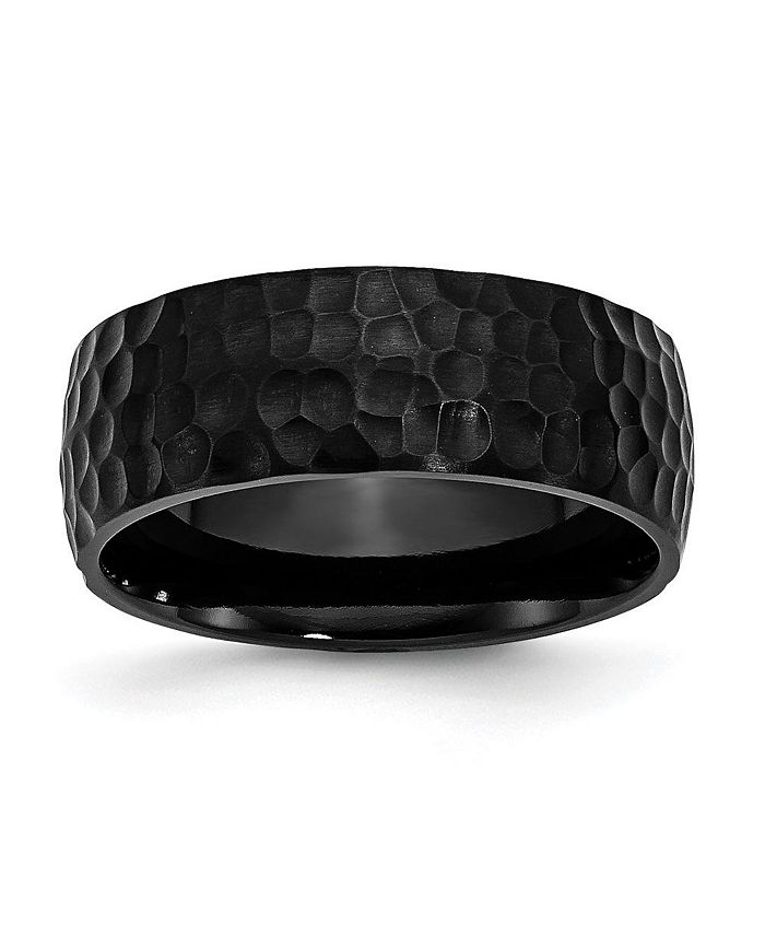 Chisel Stainless Steel Hammered Black IP-plated 8mm Band Ring - Macy's
