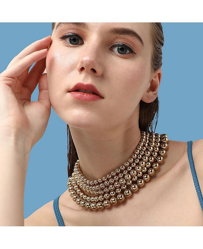 SOHI Women's Gold Metallic Beaded Cluster Necklace - Macy's