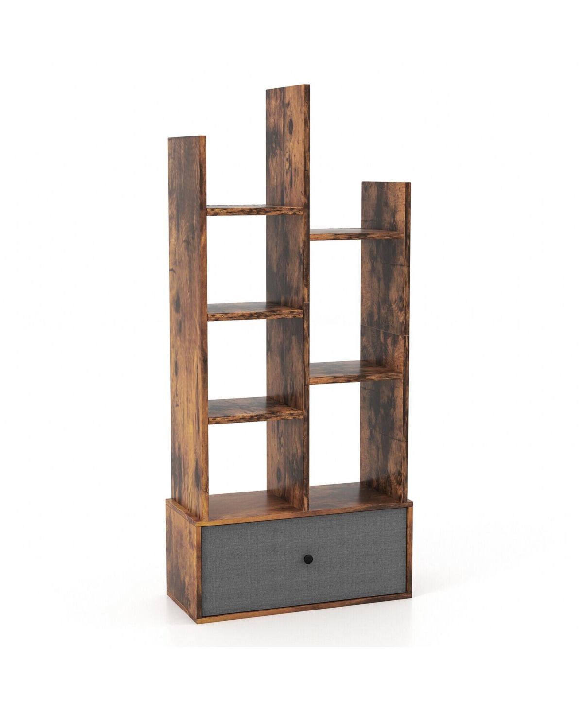 Click here for 7-Tier Open-Back Bookshelf with Drawer - Rustic br... prices