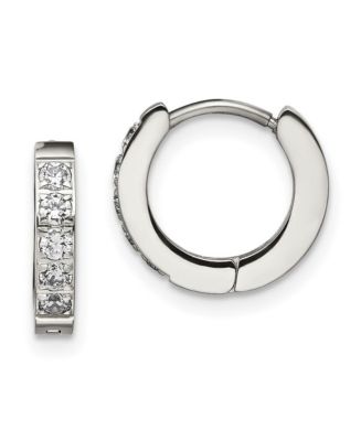 Chisel Stainless Steel Polished with CZ Hinged Hoop Earrings - Macy's