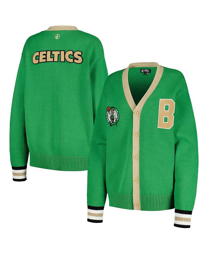 FISLL Women's Kelly Green Boston Celtics Chenille Letterman Cardigan ...