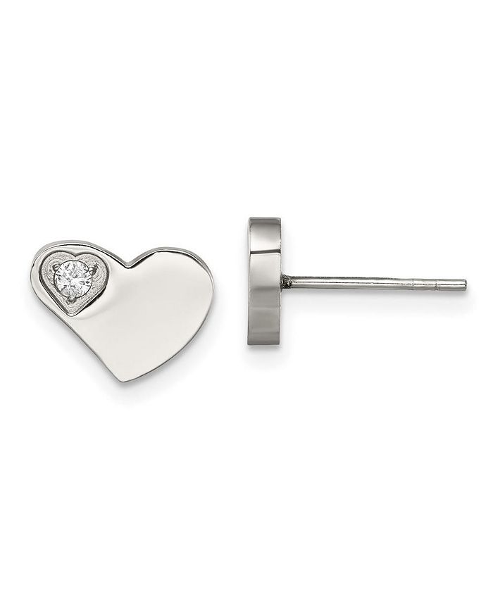 Chisel Stainless Steel Polished with CZ Heart Earrings - Macy's