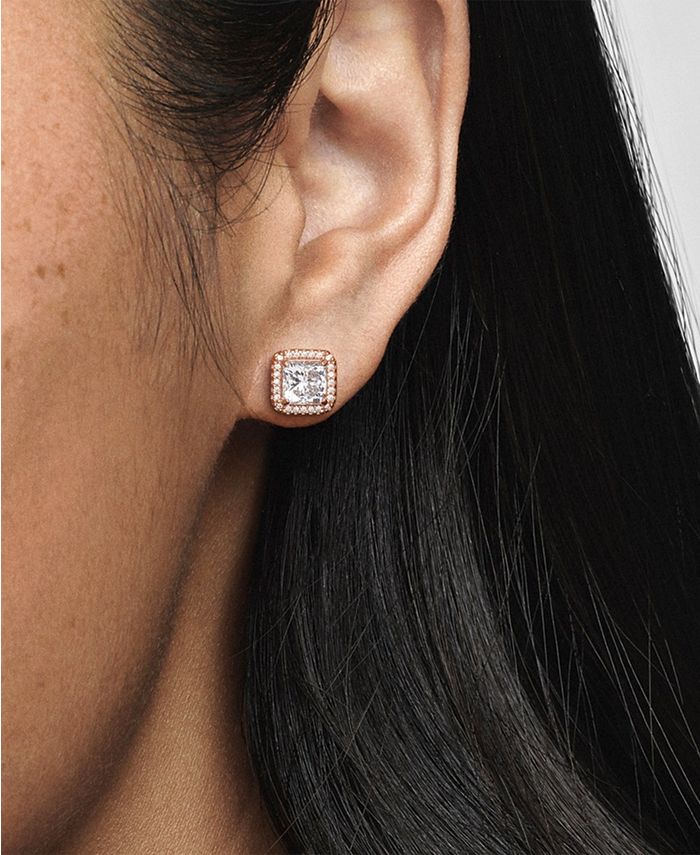 Pandora Square Sparkle Halo Stud Earrings - Macy's