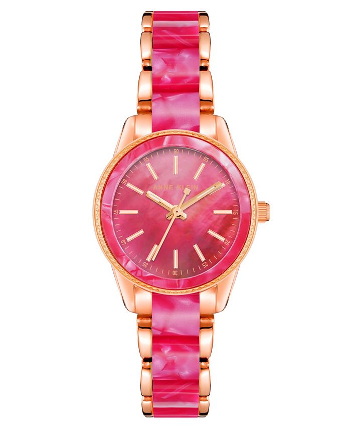 Anne Klein Women's Quartz Rose Gold-Tone Alloy and Hot Pink Acetate ...