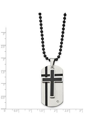 Chisel Brushed Enamel and CZ 2 Piece Cross Dog Tag Ball Chain Necklace ...
