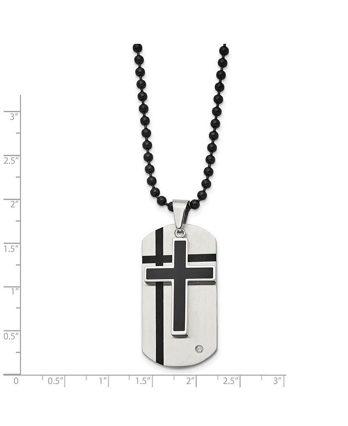 Chisel Brushed Enamel and CZ 2 Piece Cross Dog Tag Ball Chain Necklace ...