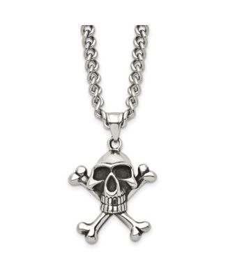 Chisel Antiqued Skull and Crossbones Pendant Curb Chain Necklace - Macy's