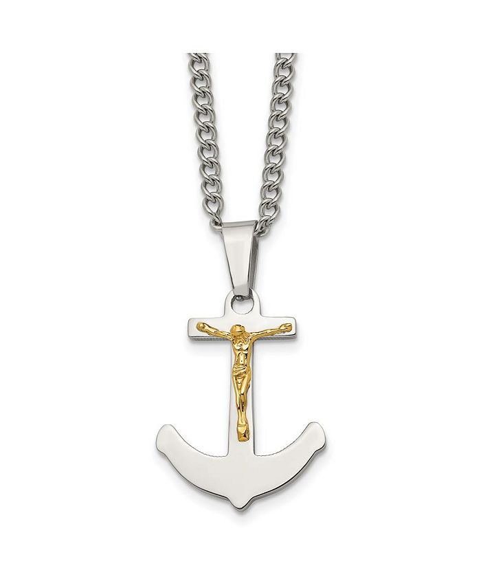 Chisel 14k Gold Crucifix Anchor Pendant Curb Chain Necklace - Macy's