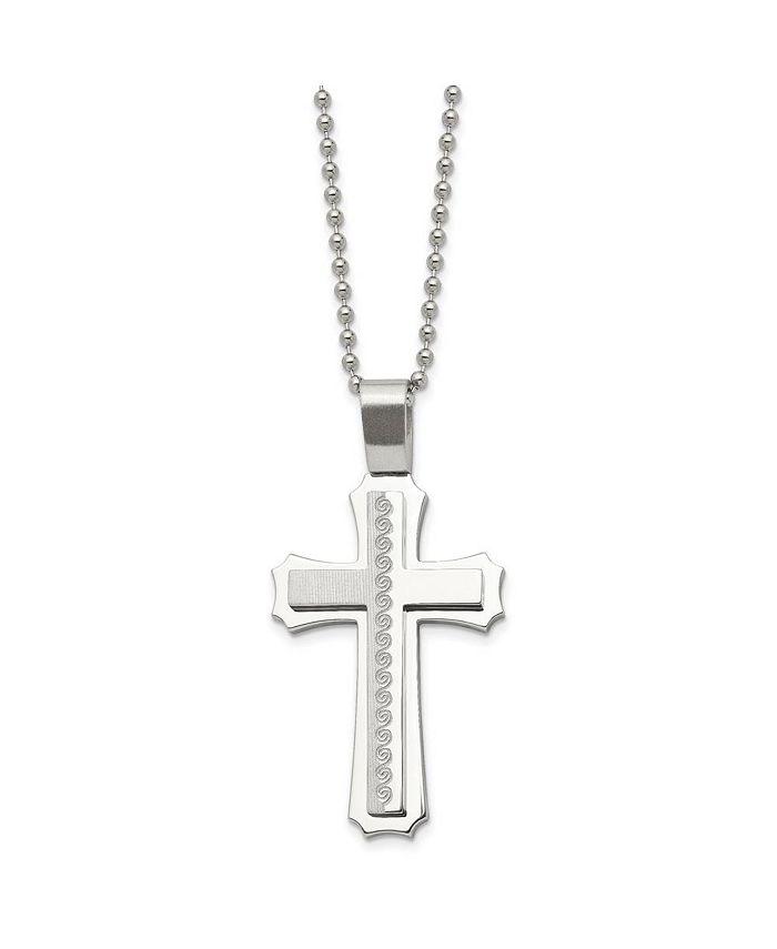 Chisel Brushed Swirl Design Cross Pendant Ball Chain Necklace - Macy's