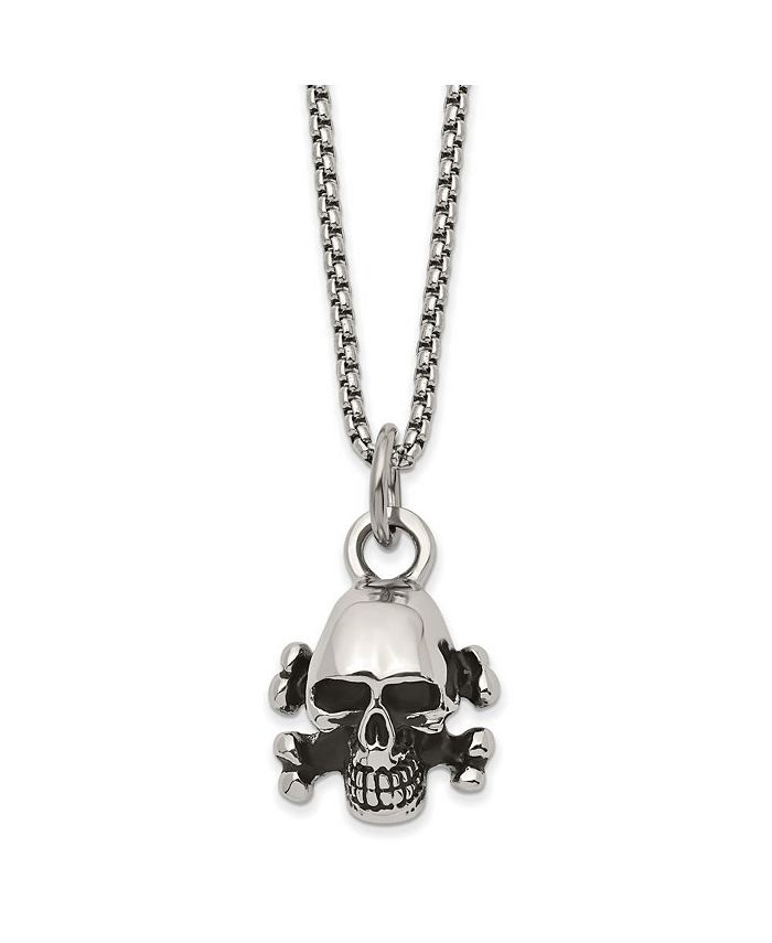 Chisel Antiqued Skull and Cross Bones Pendant Box Chain Necklace - Macy's