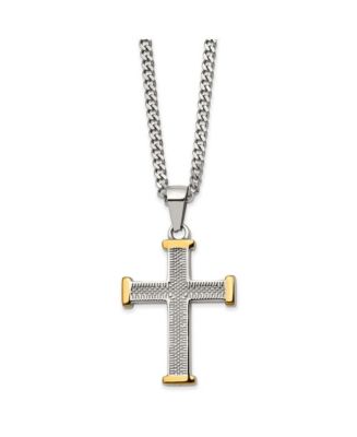Chisel Polished Yellow IP-plated Cross Pendant Curb Chain Necklace - Macy's