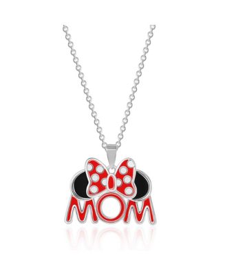 Disney Minnie Mouse Red Enamel Bow MOM Necklace, 18'' Chain - Macy's