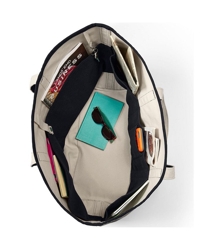 Lands' End Extra Large Print 5 Pocket Open Top Long Handle Canvas Tote ...