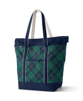 Lands' End Large Print 5 Pocket Open Top Long Handle Canvas Tote Bag ...