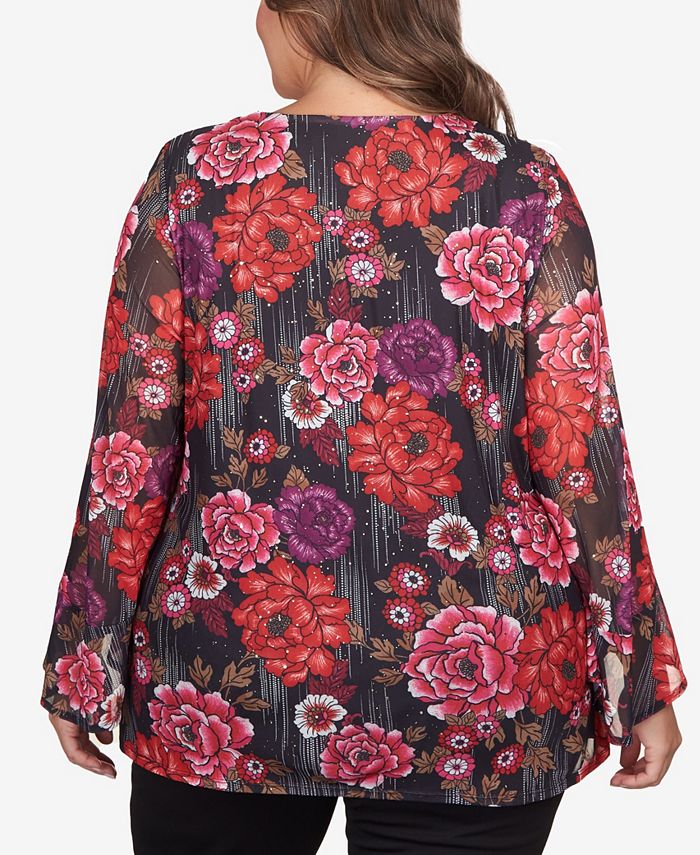 Ruby Rd. Plus Size Glittering Rose Kimono Top - Macy's