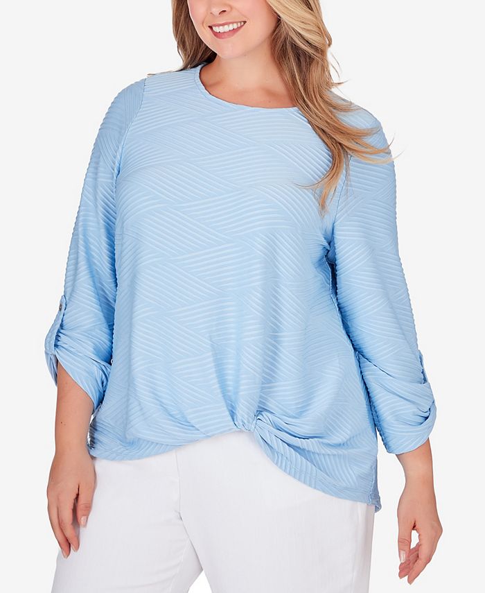 Ruby Rd. Plus Size Scoop Neck Textured Knit Top with Side Detail - Macy's