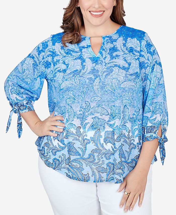 Ruby Rd. Plus Size Keyhole Neck with Bar Detail Ombre Paisley Printed ...