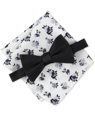 Bar III Men's Davlyn Solid Bow Tie & Floral Pocket Square Set, Created ...