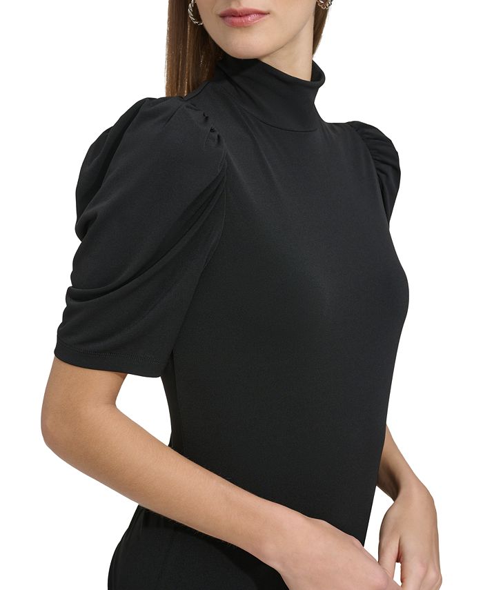 DKNY Petite Mock-Neck Puffed-Shoulder Top - Macy's