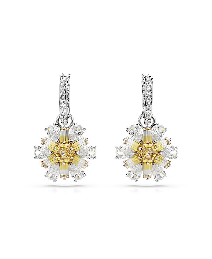 Swarovski Flower, Yellow, Rhodium Plated Idyllia Drop Earrings - Macy's
