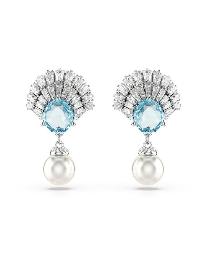 Swarovski Shell, Blue, Rhodium Plated Idyllia Drop Earrings - Macy's