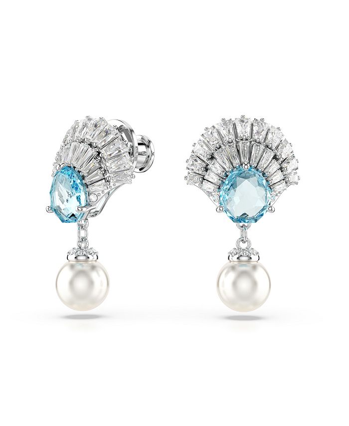 Swarovski Shell, Blue, Rhodium Plated Idyllia Drop Earrings - Macy's