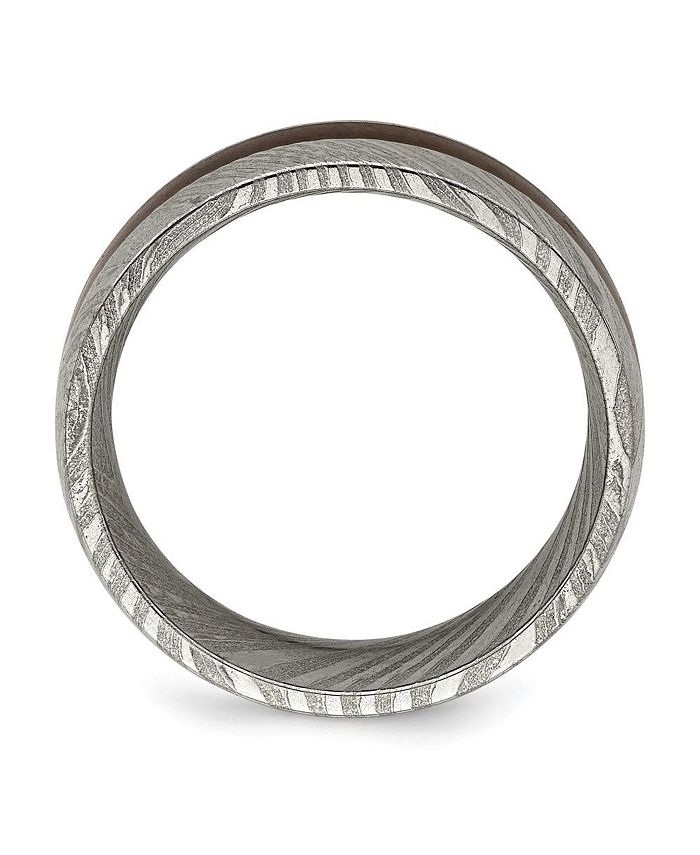 Chisel Damascus Steel Polished with Ebony Wood Inlay 8mm Band Ring - Macy's