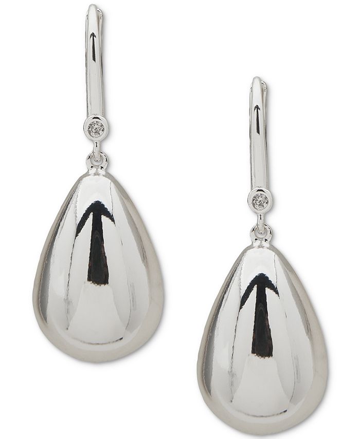 DKNY Silver-Tone Puffy Sculptural Tear-Shape Drop Earrings - Macy's