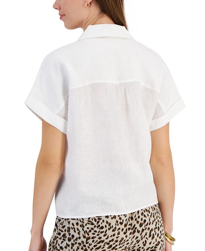 Charter Club Women's 100% Linen Tie-Front Shirt, Created for Macy's ...
