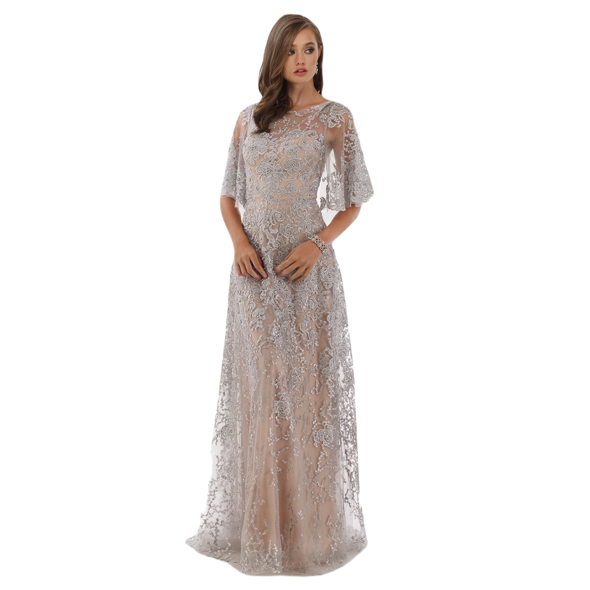 Click here for Womens Cape Sleeve Mothers Gown - Silver prices