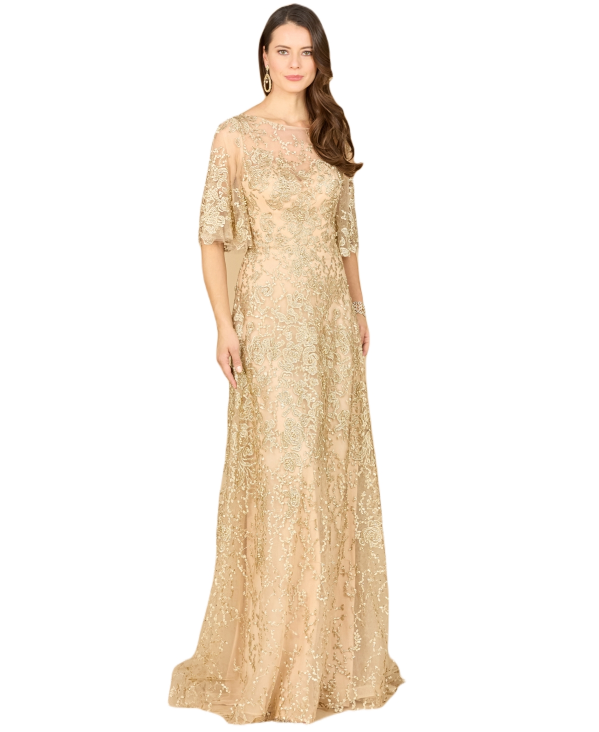 Click here for Womens Cape Sleeve Mothers Gown - Champagne prices