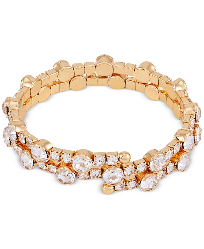 GUESS Gold-Tone Crystal Double-Row Bangle Bracelet - Macy's