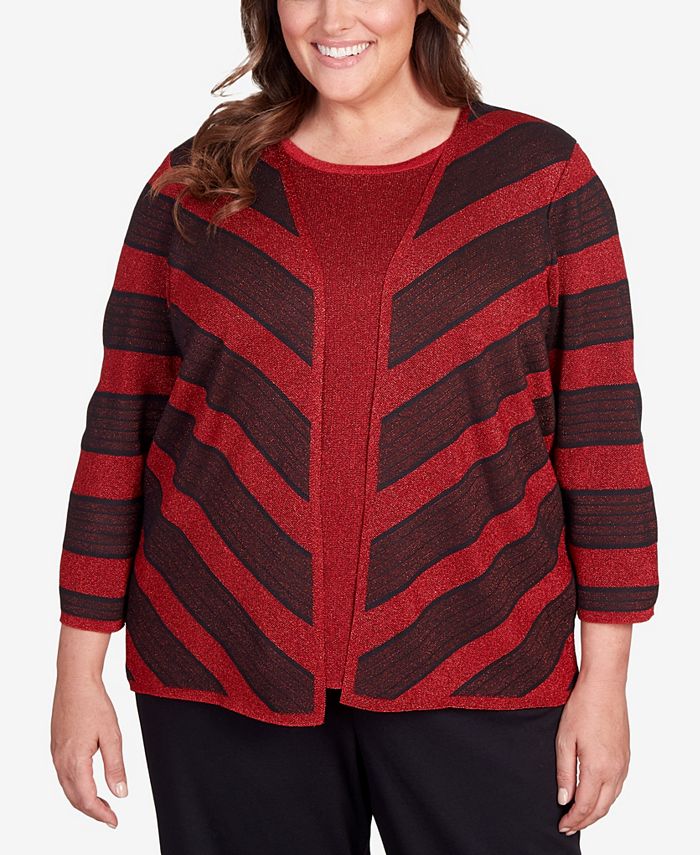 Alfred Dunner Plus Size Classic Chevron Stripe Two For One Sweater - Macy's