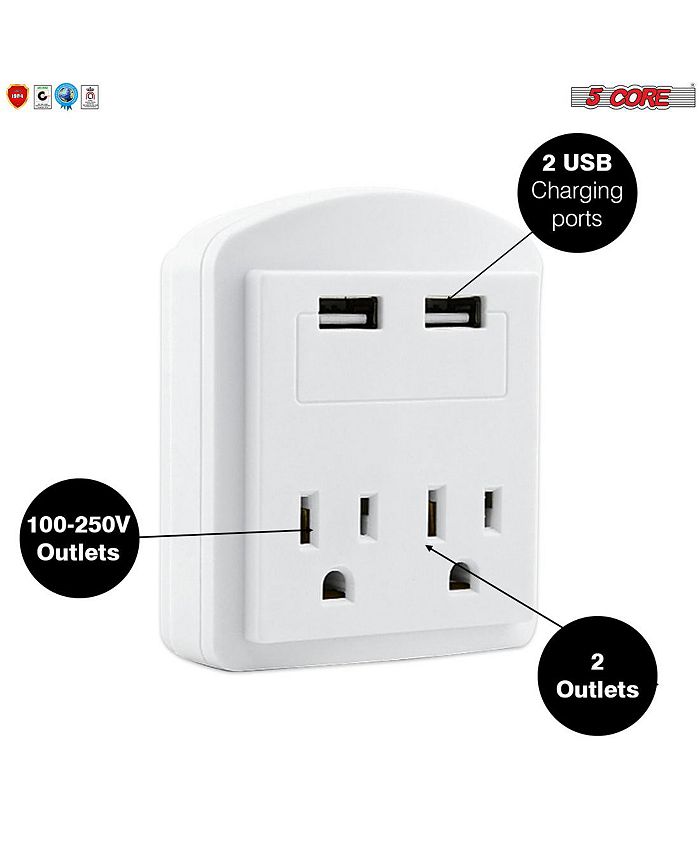5 Core Outlet Extender USB Wall Plug Charger w Surge Protector Multi ...