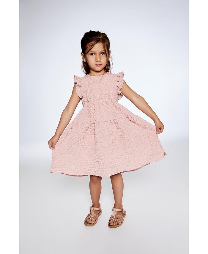Deux par Deux Girl Textured Poplin Dress Silver Pink - Child - Macy's