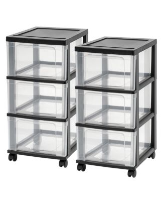 IRIS Set of 2 Plastic 3 Drawer Slim Narrow Storage Drawer Cart with 4 ...
